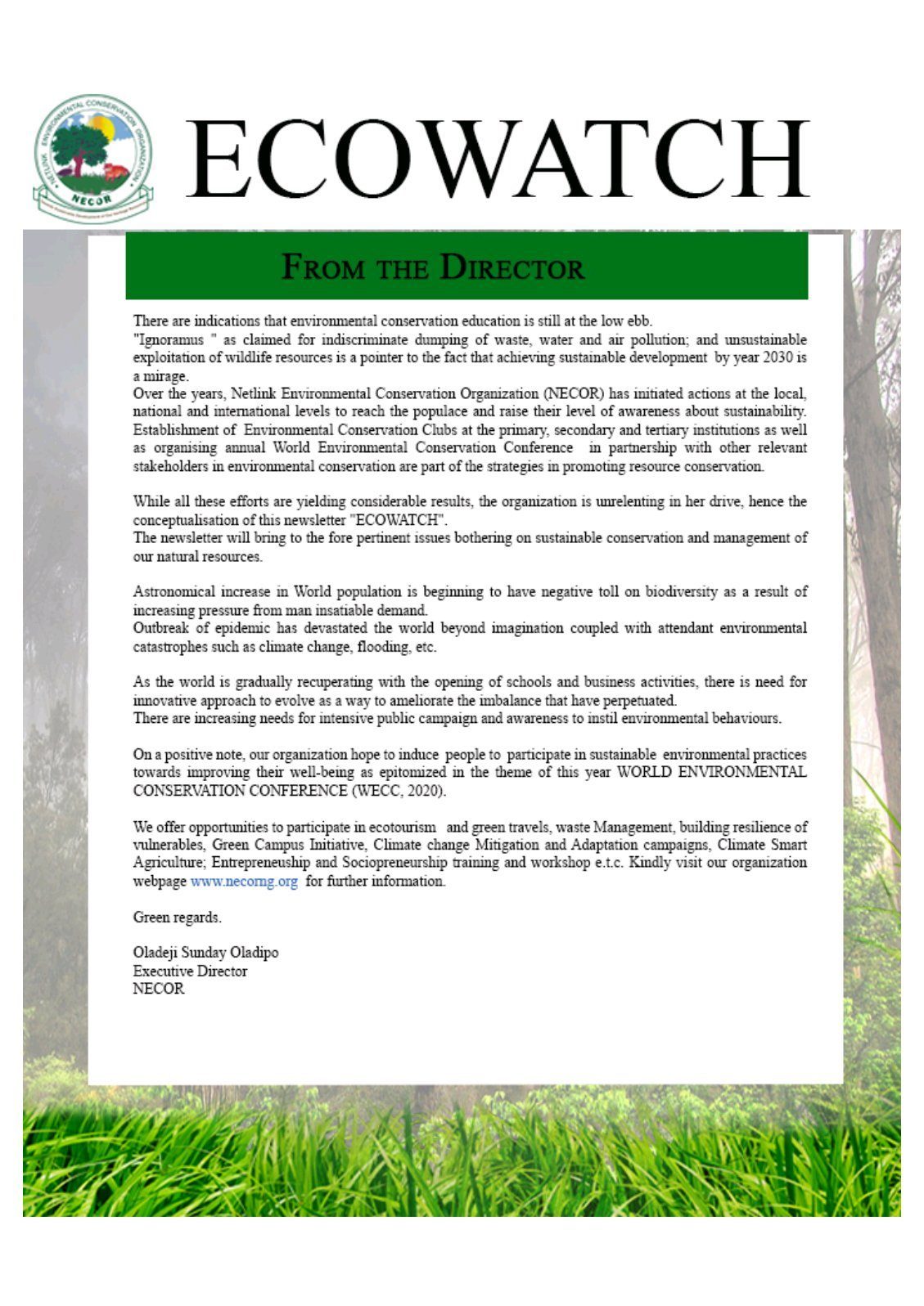 Newsletter - Netlink Environmental Conservation Organization (NECOR)